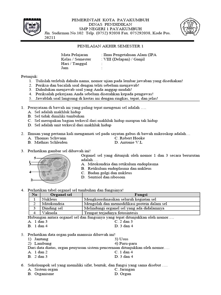 PAS IPA Kelas 8 SMT 1 2023 | PDF | Kesehatan Holistik | Sains & Matematika