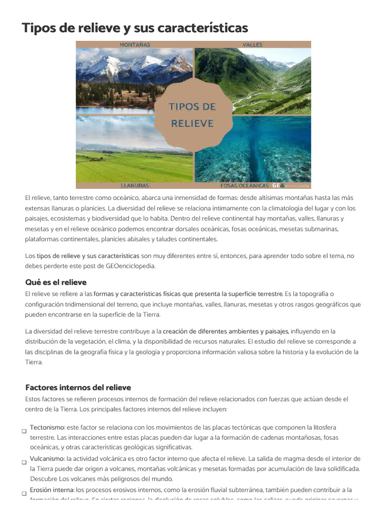 Tipos de Relieve y Sus Características | PDF | Terreno | Fondo del mar