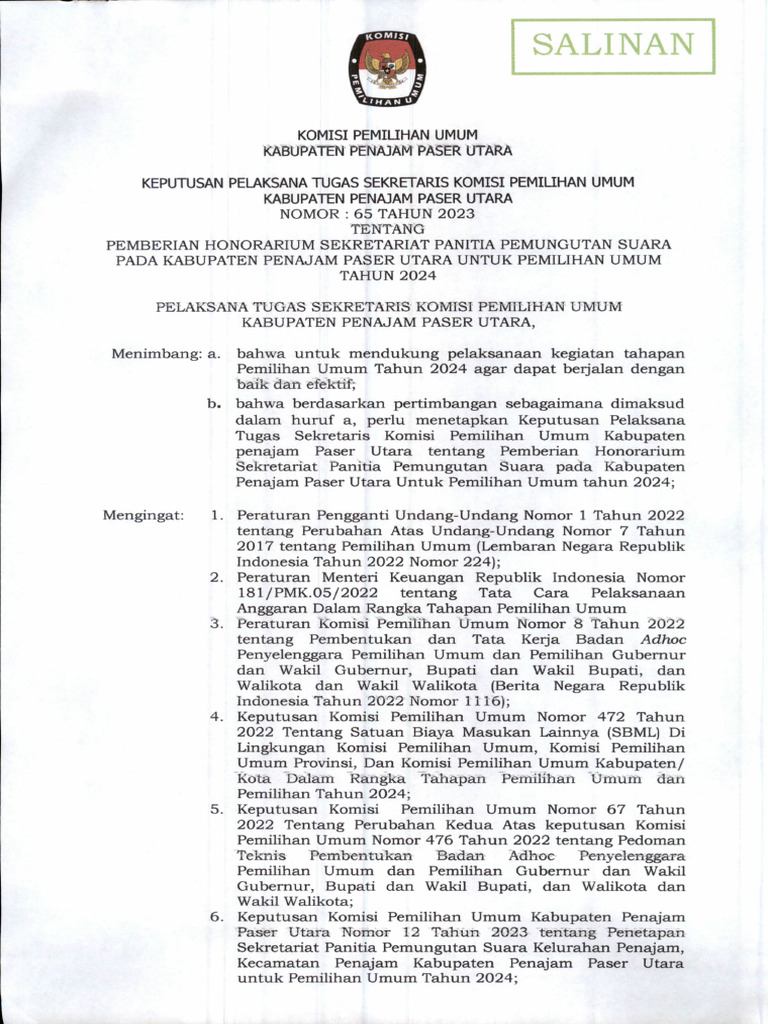 Sk Honorarium Sekretariat Pps Pdf