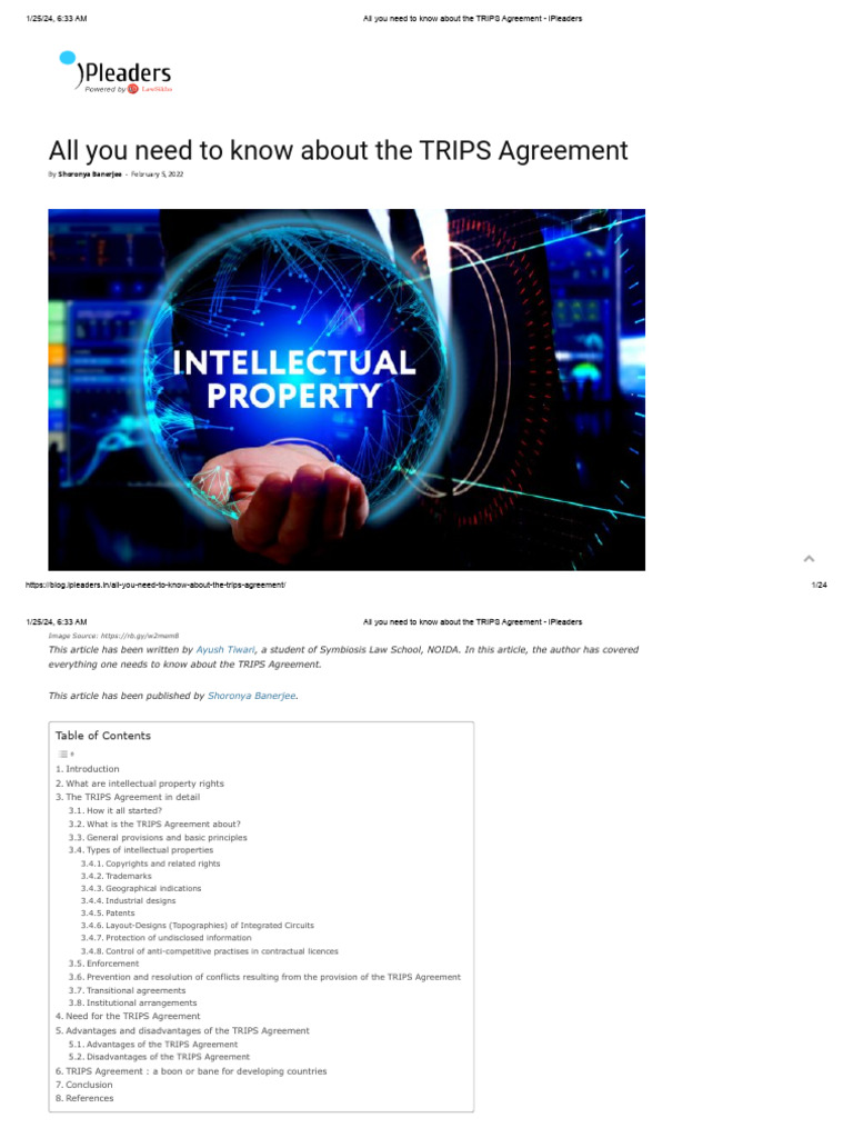 All You Need To Know About The TRIPS Agreement - Ipleaders | PDF