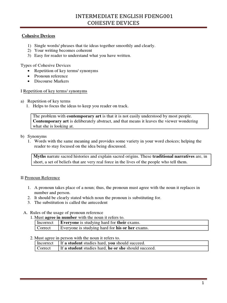 Week 2 Cohesive Devices | PDF | Pronoun | English Language