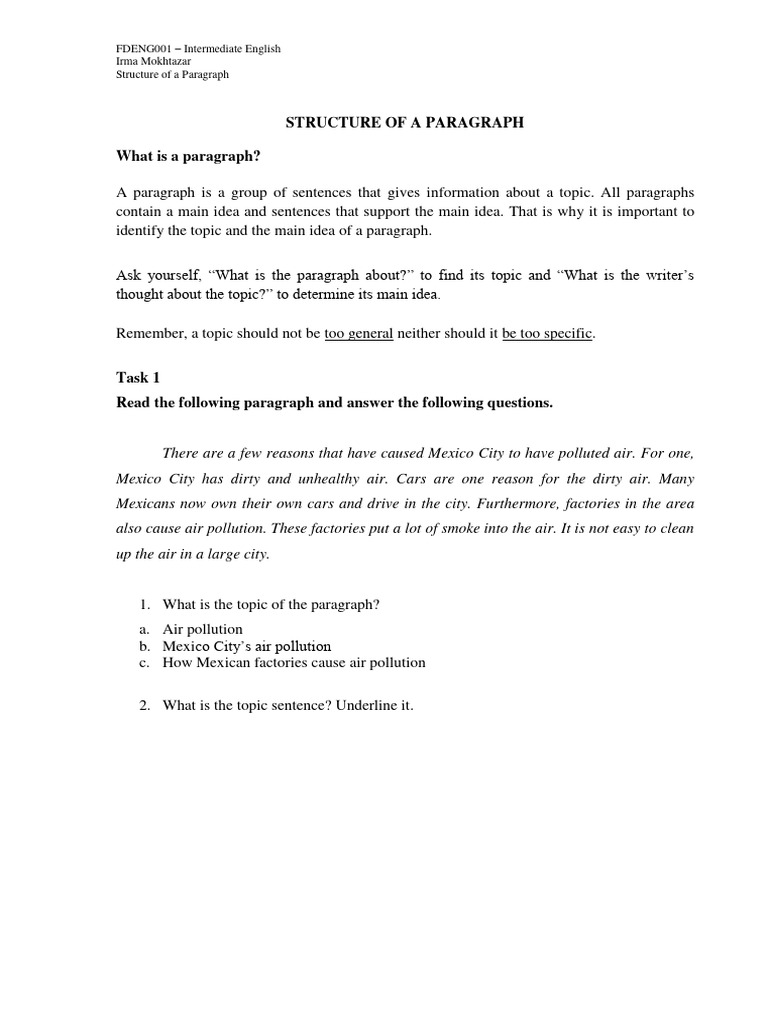 Structure of A Paragraph | PDF