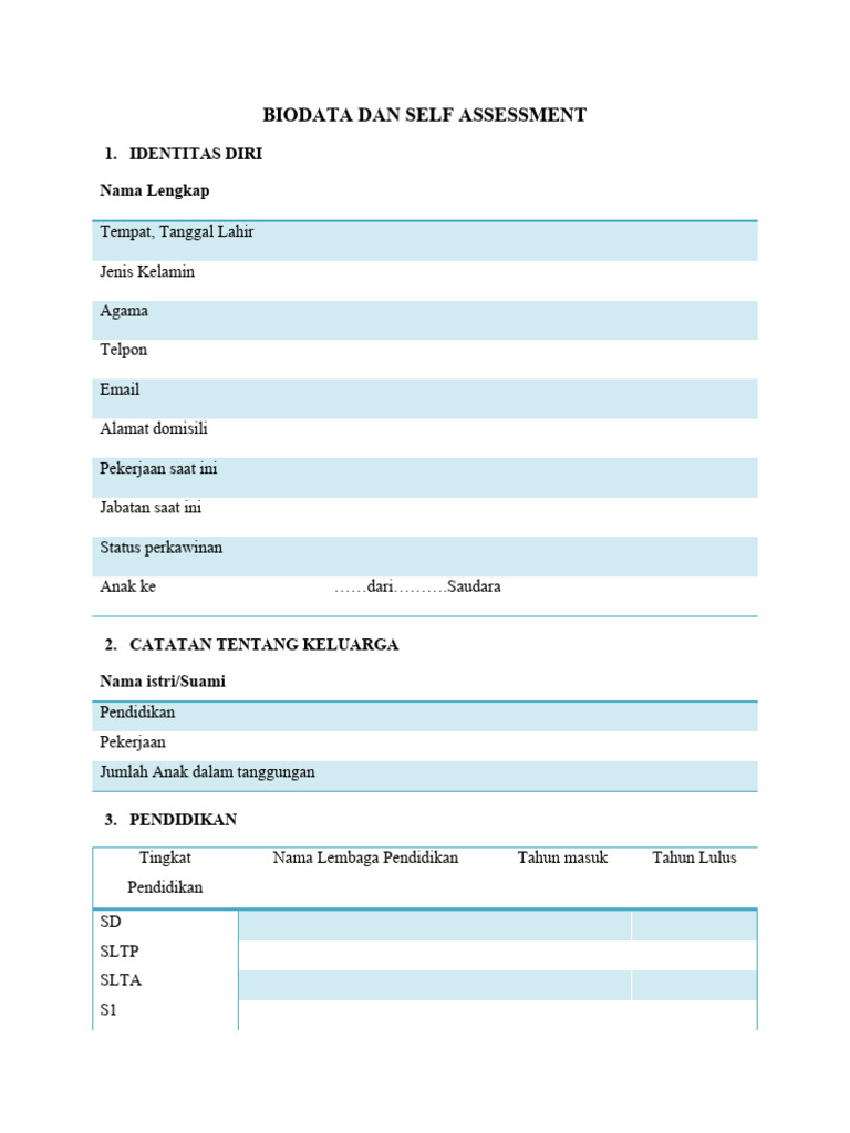 Biodata Dan Self Assessment | PDF