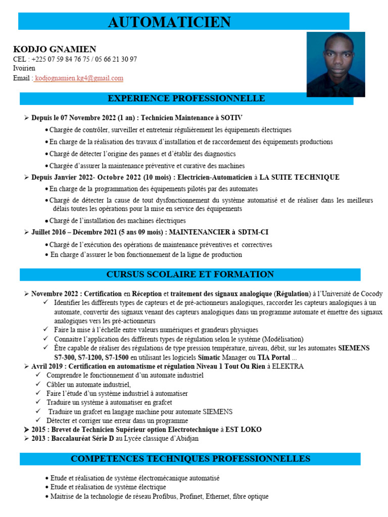 CV Automaticien KODJO | PDF