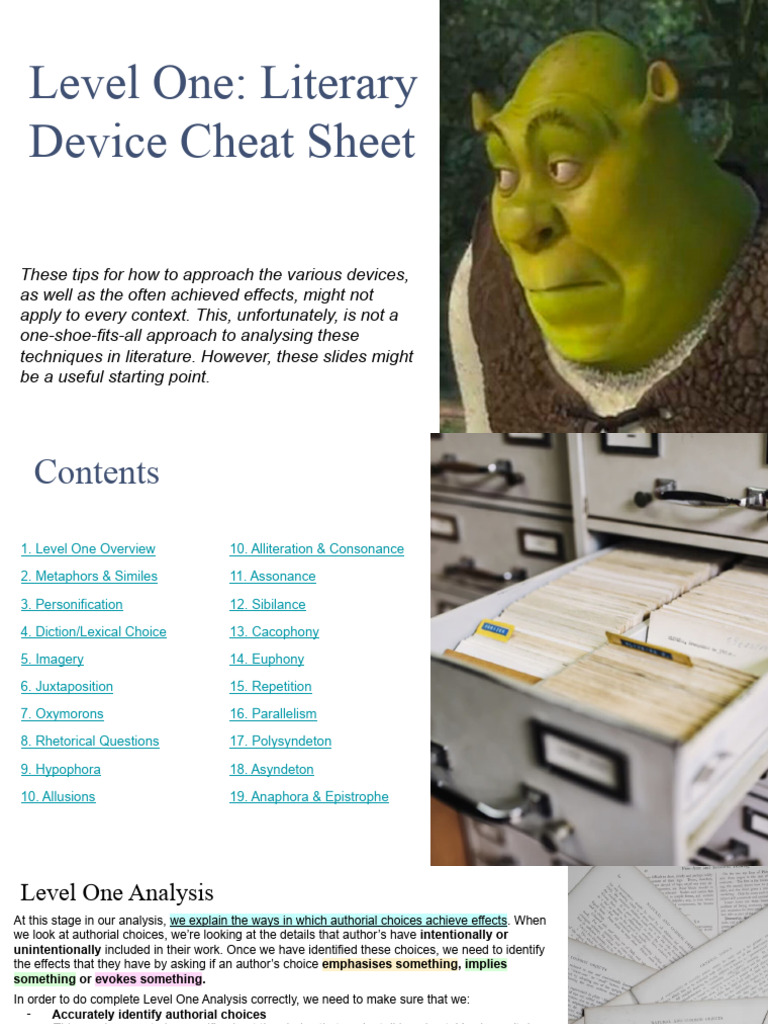 Level One Cheat Sheet! | PDF | Metaphor | Odor
