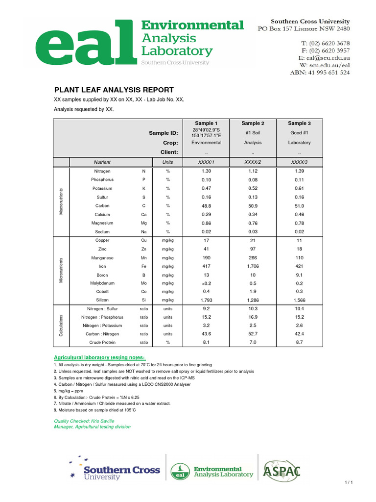 Example Plant Analysis Report8d50 | PDF | Nutrients | Chemistry