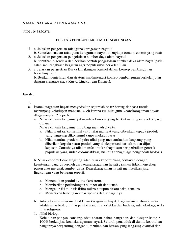 Tugas 3 - Pengantar Ilmu Lingkungan | PDF | Sains & Matematika