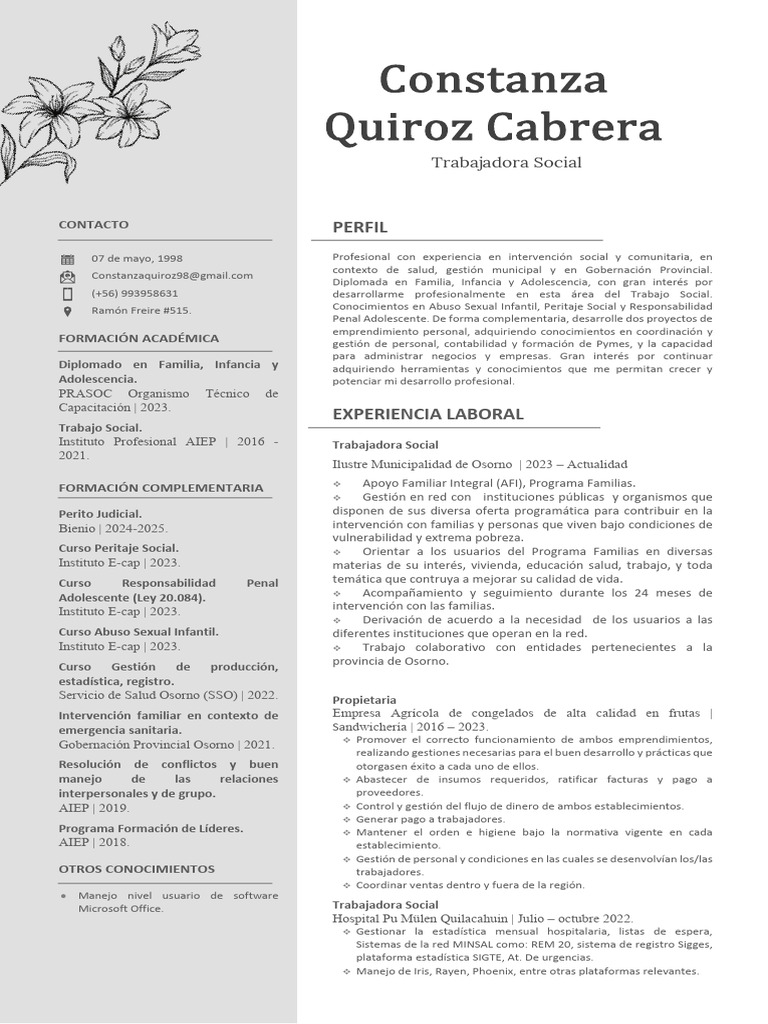 CV. Constanza QuirozPDF1 | PDF