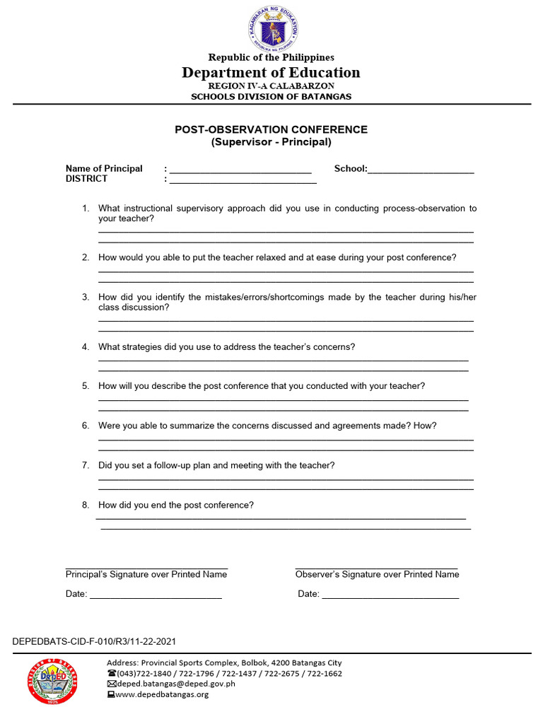 Post-Observation Conference Guidelines | PDF | Behavior Modification ...