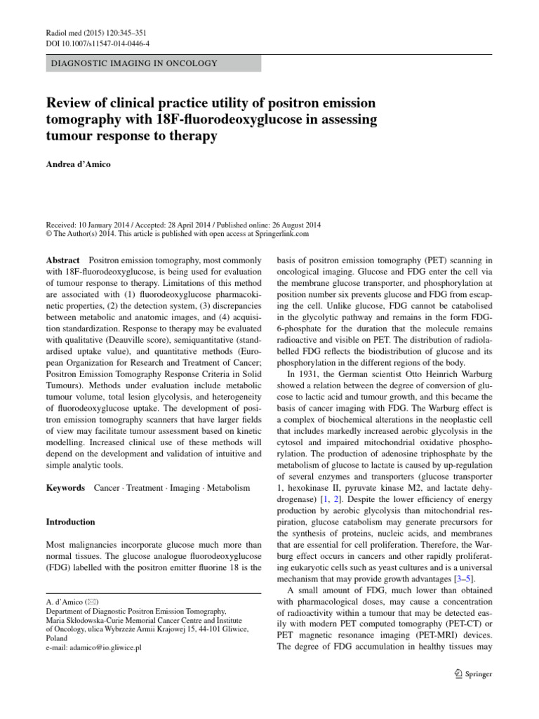 Review Of Clinical Practice Utility Of Positron Emission Tomography