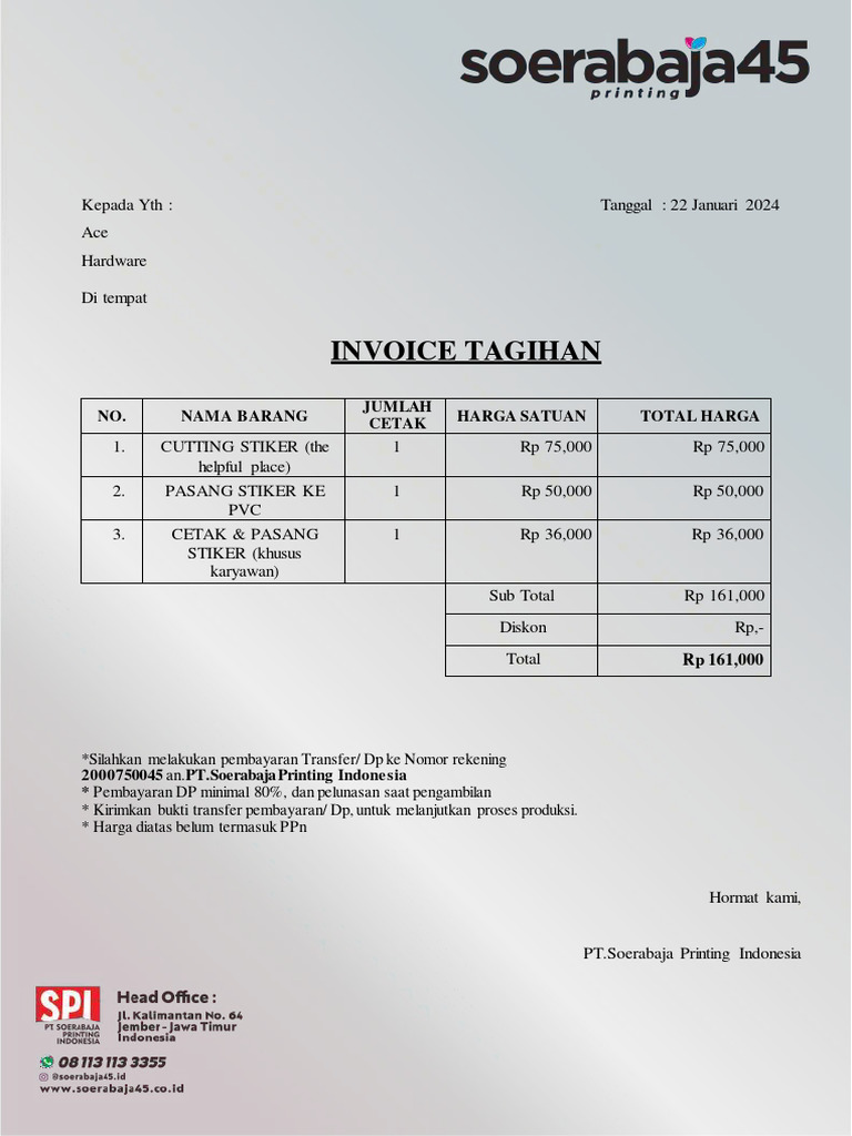 Invoice Belanja Ace Hardware 2024 | PDF