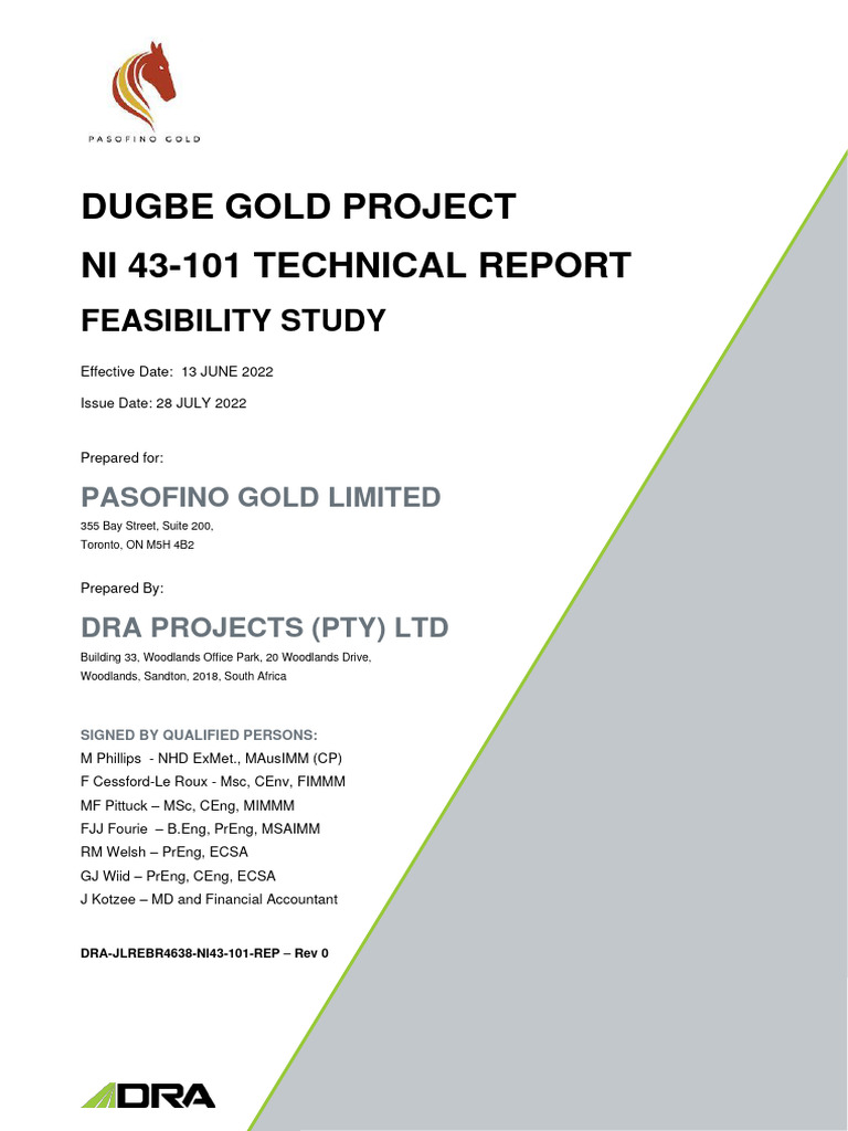 Dugbe Gold Project NI 43 101 Technical Report Feasibility Study 2022 | PDF