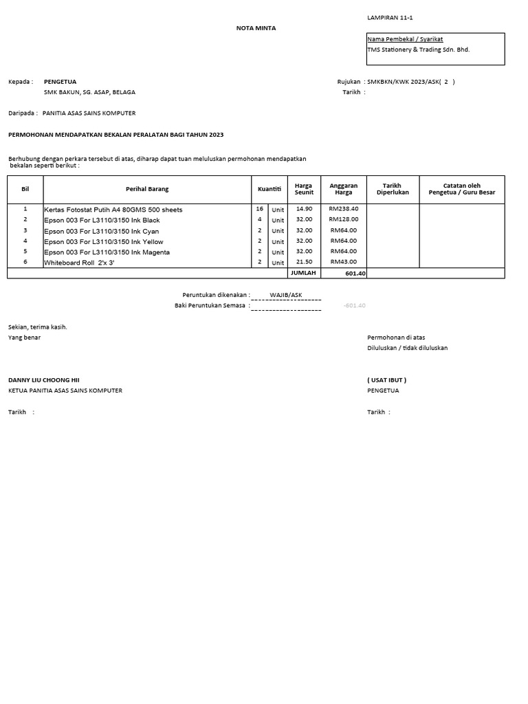 Nota Minta 2023 - ASK 01edited | PDF