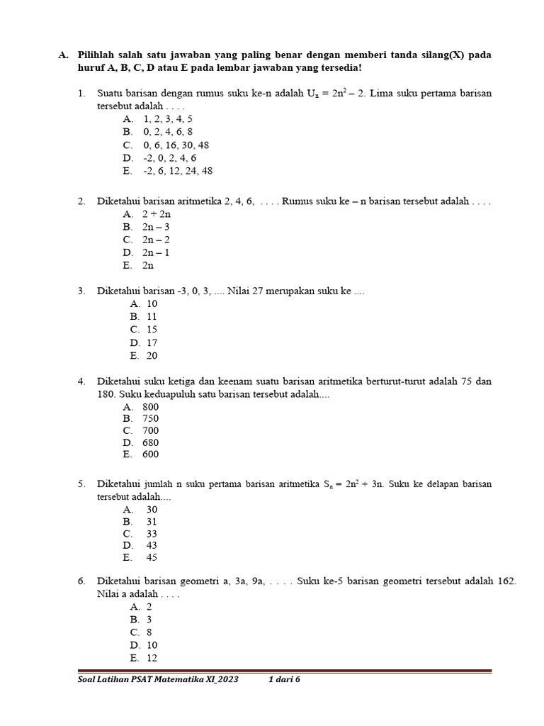 Soal Lat Psat - Xi 2023 | PDF