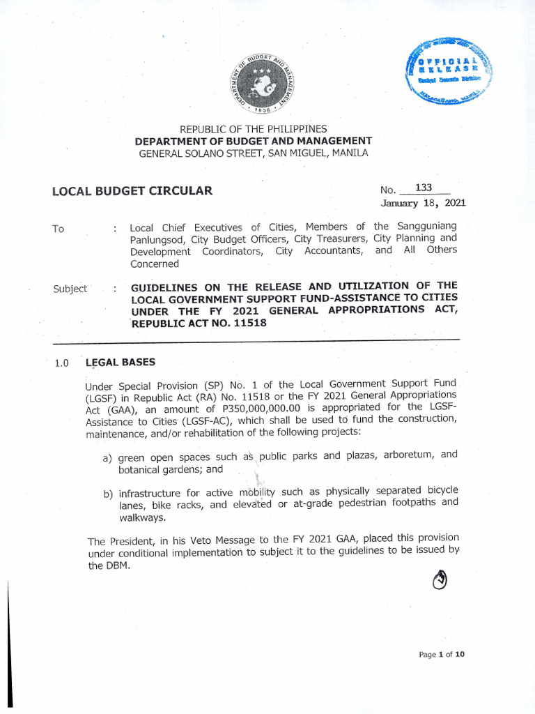 Local Budget Circular No 133 Fy2021 Ac | PDF | Government | Economies