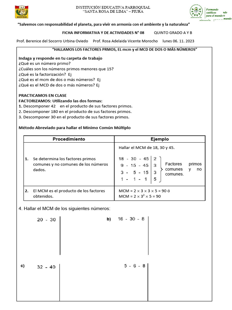 Factores Primos, MCM y MCD en Matemáticas | PDF | Número primo ...