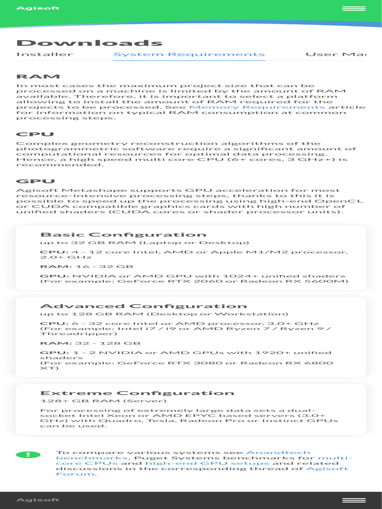 Agisoft Metashape System Requirements | PDF