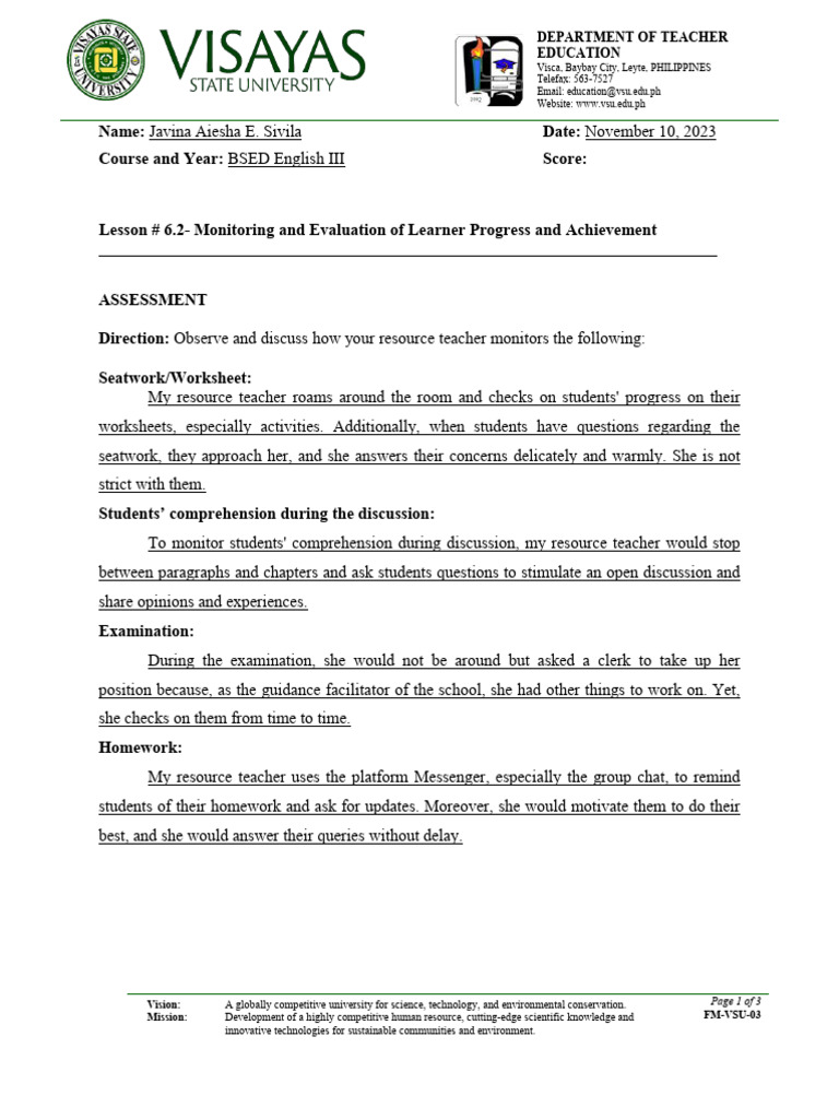 SIVILA - ASSESSMENT 6.2 - Field Study | Download Free PDF | Science ...