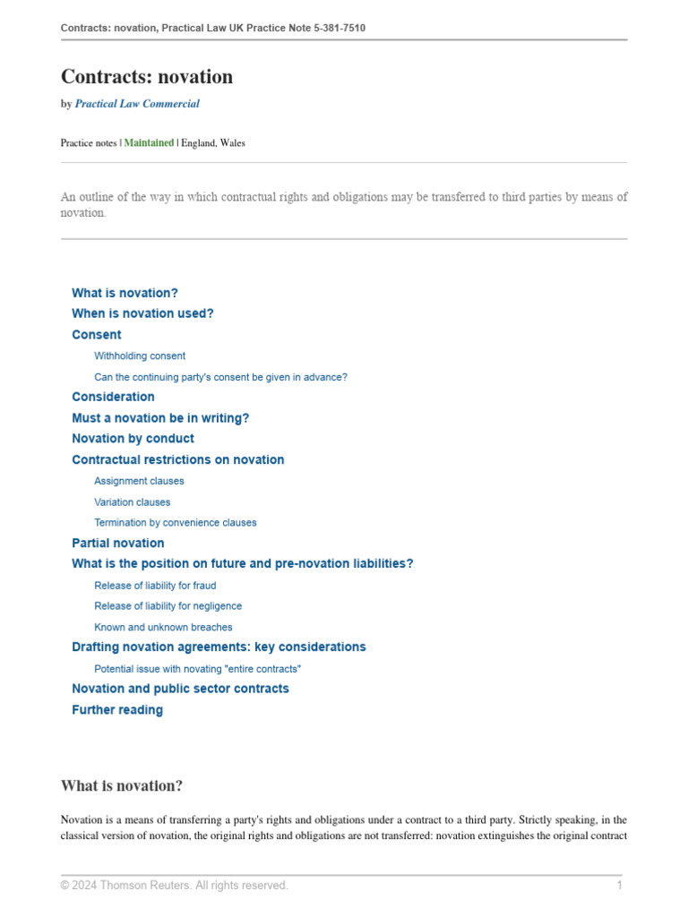 Contracts Novation | PDF | Assignment (Law) | Leasehold Estate