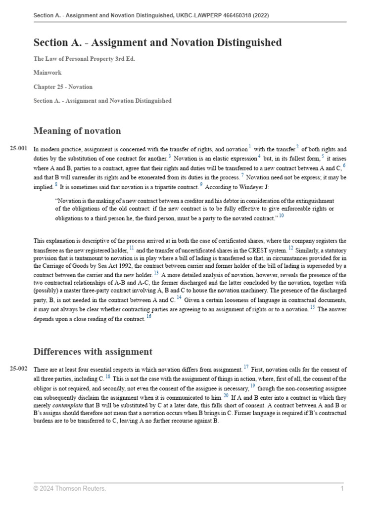 Section A - Assignment and Novation Distinguished | PDF