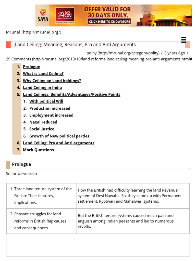 Land Ceiling in India - Features, Benefits, Limitations Notes4UPSC ...
