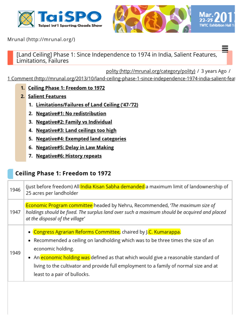 Land Ceiling Failures: 1947-1972 | PDF | Farms