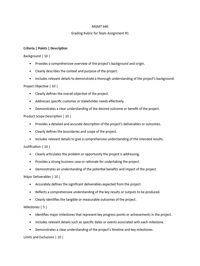 MGMT640 Team Assignment 1 Rubric | PDF | Business