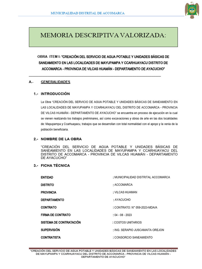 Memoria Descriptiva Valorizada | PDF | Hormigón | Ingeniería estructural