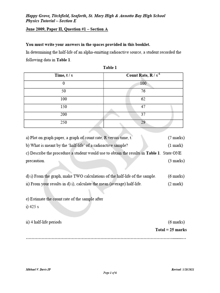 Tutorial - Section E | PDF | Radioactive Decay | Chemical Elements