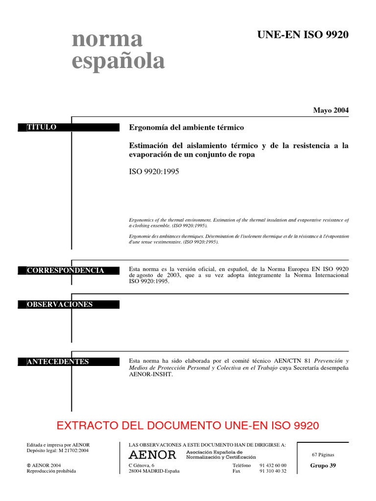 (Ex) Une-En Iso 9920 2004 | PDF | Evaporación | Química Física
