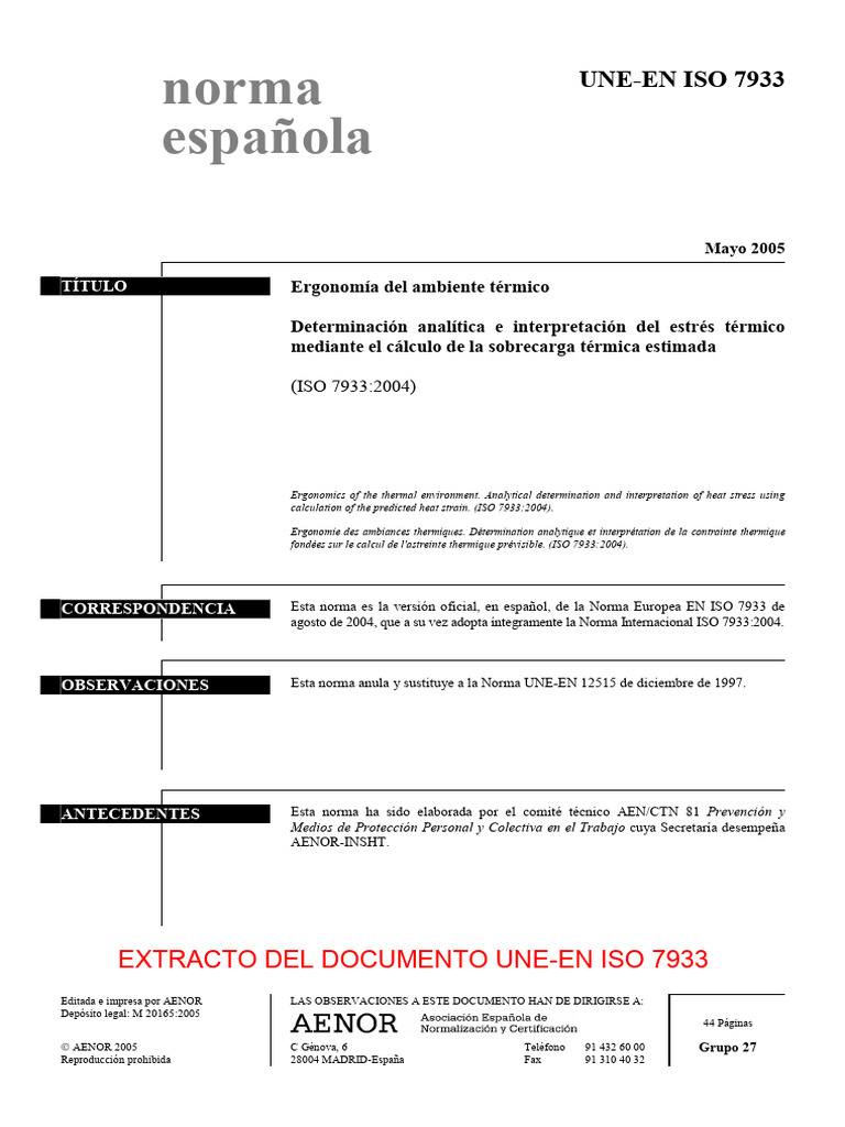 (Ex) Une-En Iso 7933 2005 | Descargar gratis PDF | Calor | Seguridad y ...