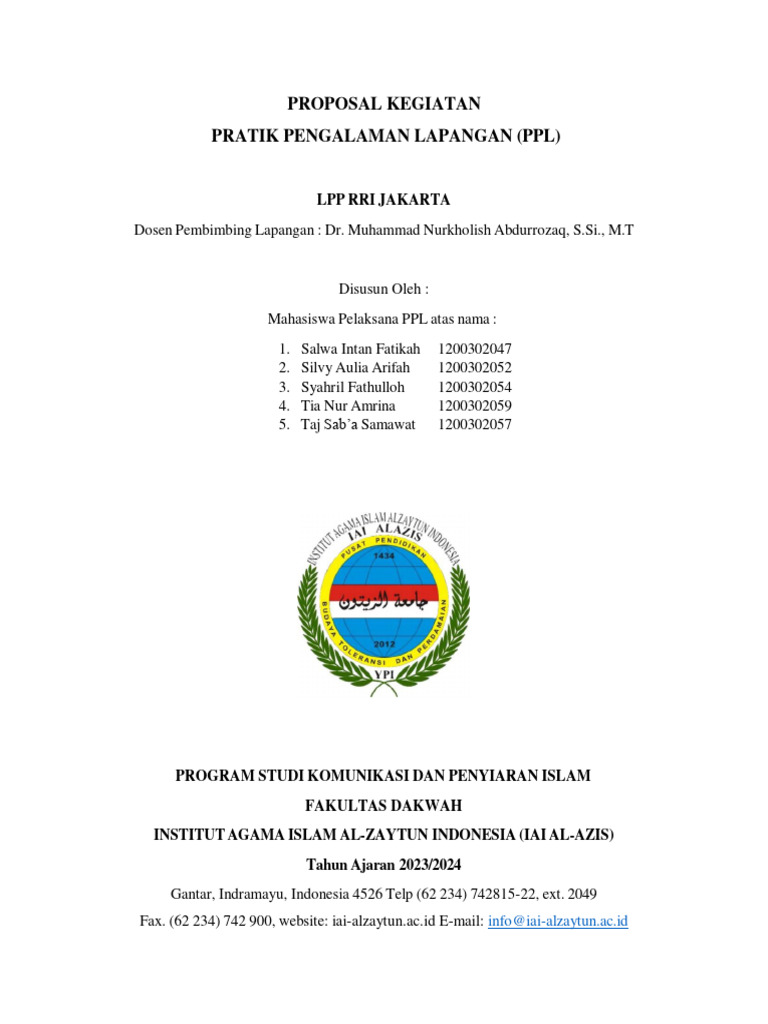 Oke Ini Proposal PPL LPP Rri Jakarta +lampiran | PDF | Karier & Perkembangan | Bisnis