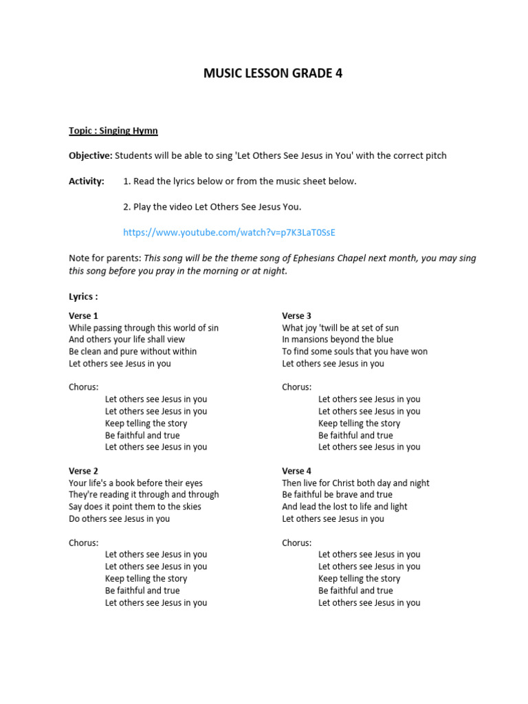 Grade 4 Hymn Singing Lesson | PDF