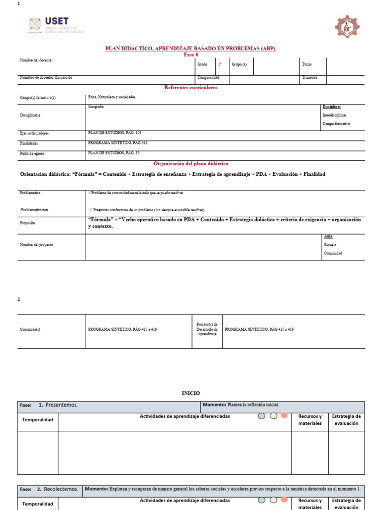 Formato Aprendizaje Basado en Problemas Abp | PDF | Evaluación | Plan de estudios