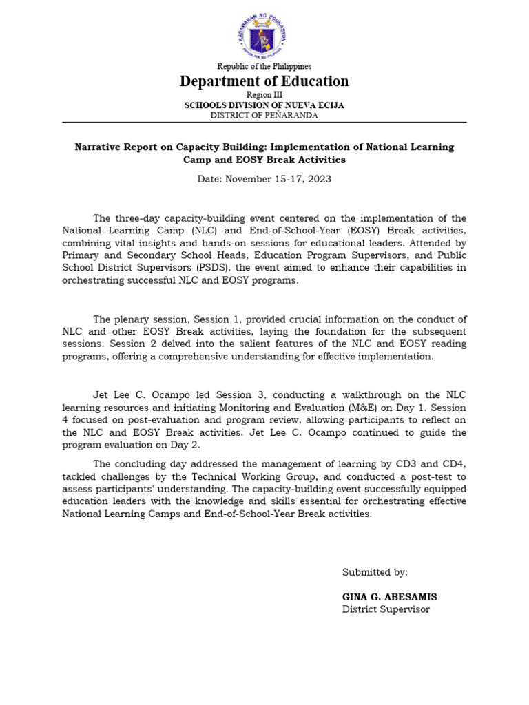 Narrative Report on Training Attended | PDF | Curriculum | Learning