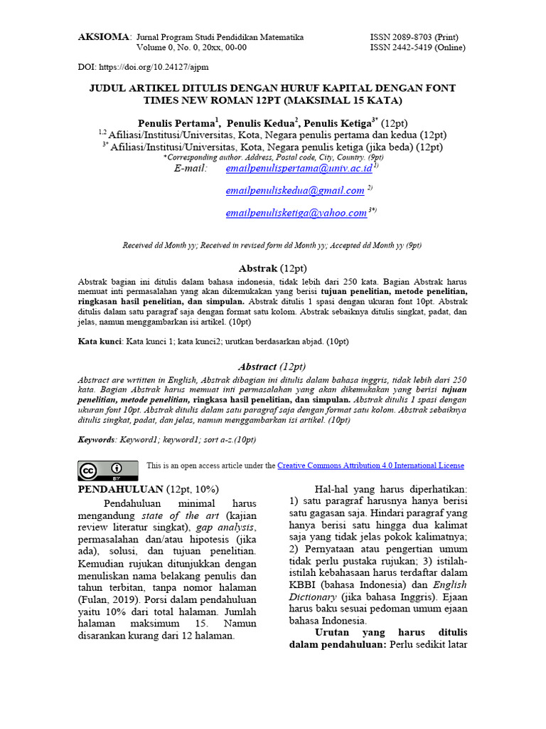 Template Jurnal Aksioma 2021-1 | PDF | Metode & Bahan Ajar