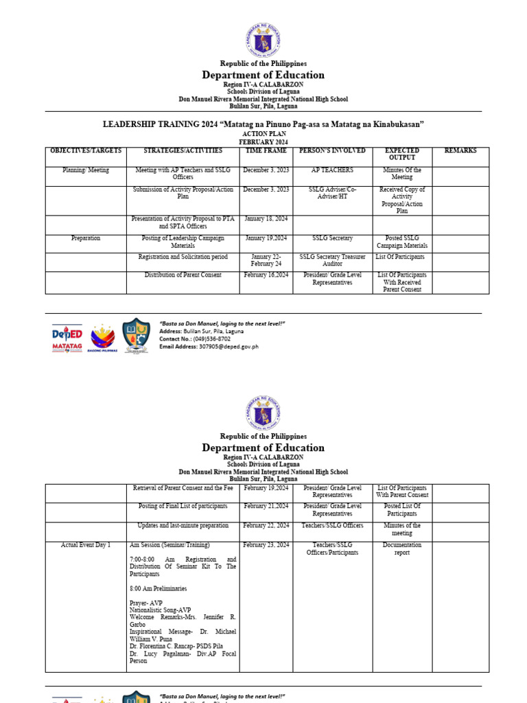 2024 Action-Plan-On-Leadership-Training | PDF | Food And Drink | Meal