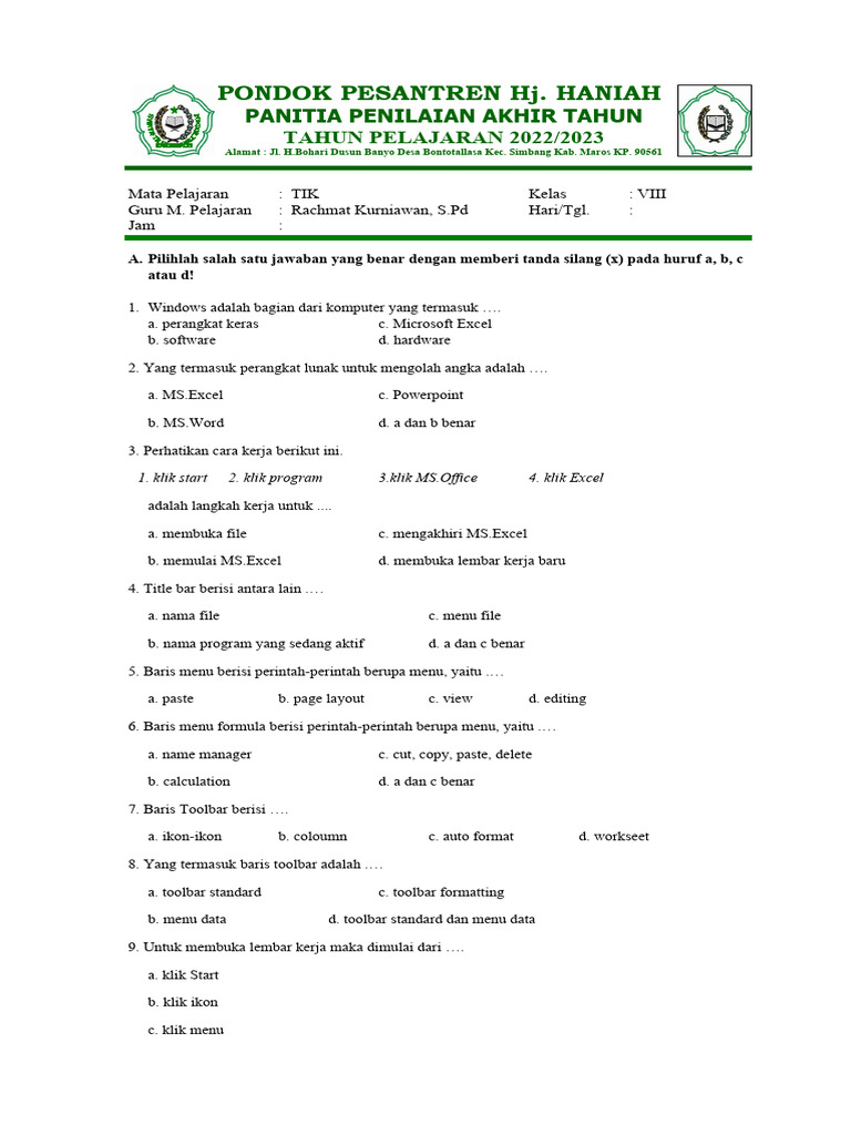 Soal Uas Tik Kelas 8 | PDF