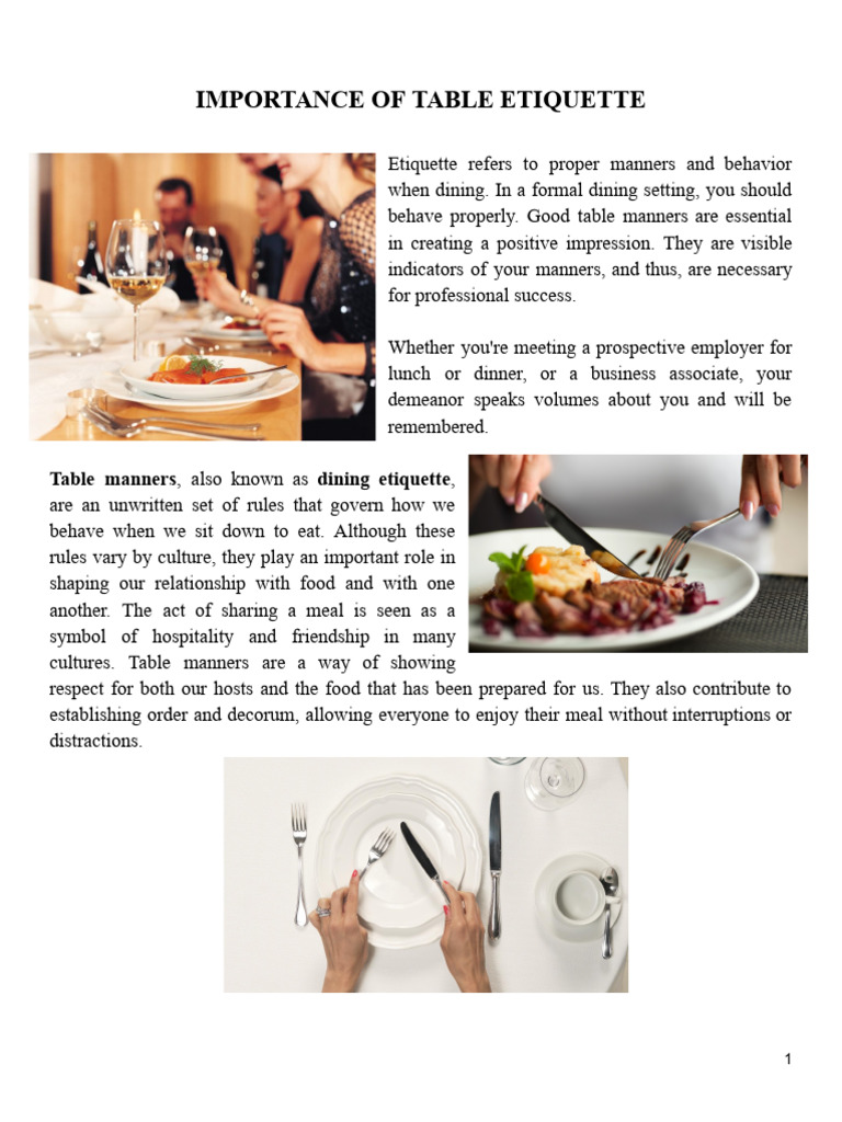 Table Etiquette | PDF | Eating Behaviors Of Humans | Food And Drink