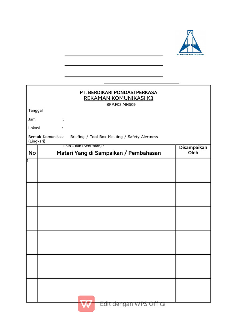 Form Rekaman Komunikasi K3 | PDF