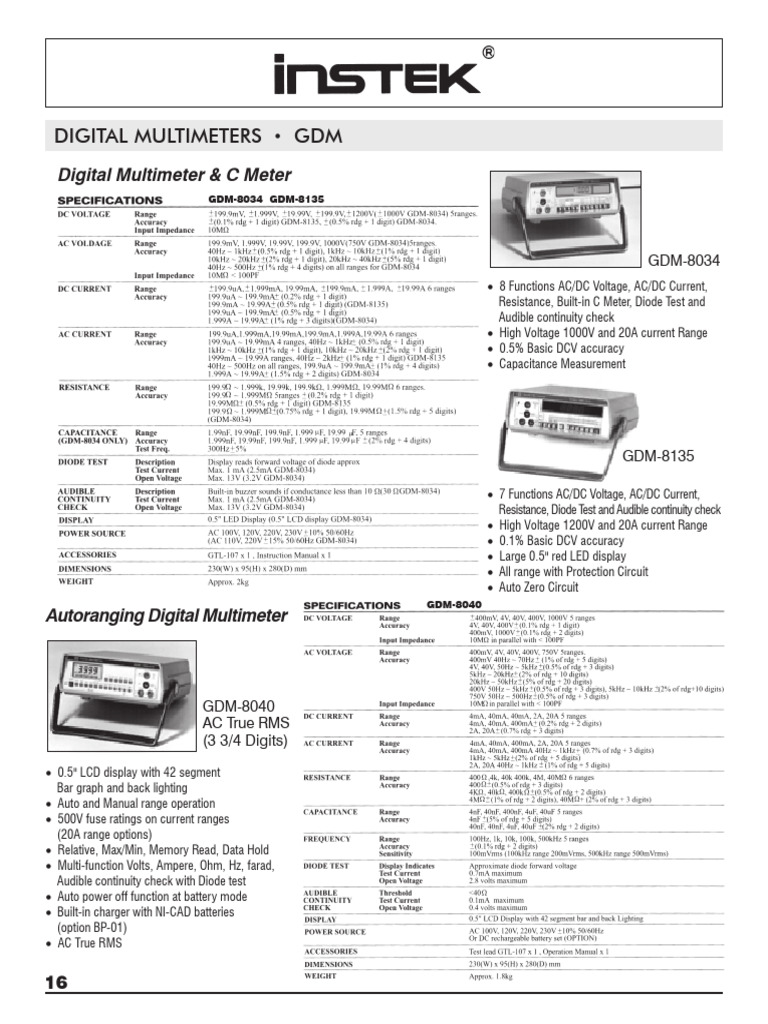 Digital Multimeters GDM: Digital Multimeter & C Meter | PDF