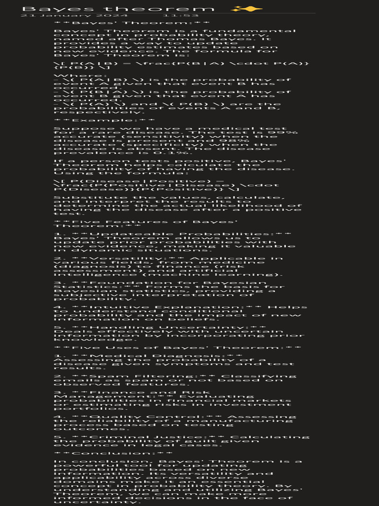 Bayes Theorem Theory Notes | PDF