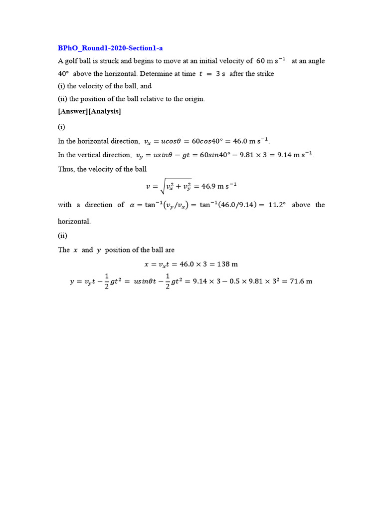 Bpho - Round1-2020-Section1-A: (Answer) (Analysis) | PDF | Density ...