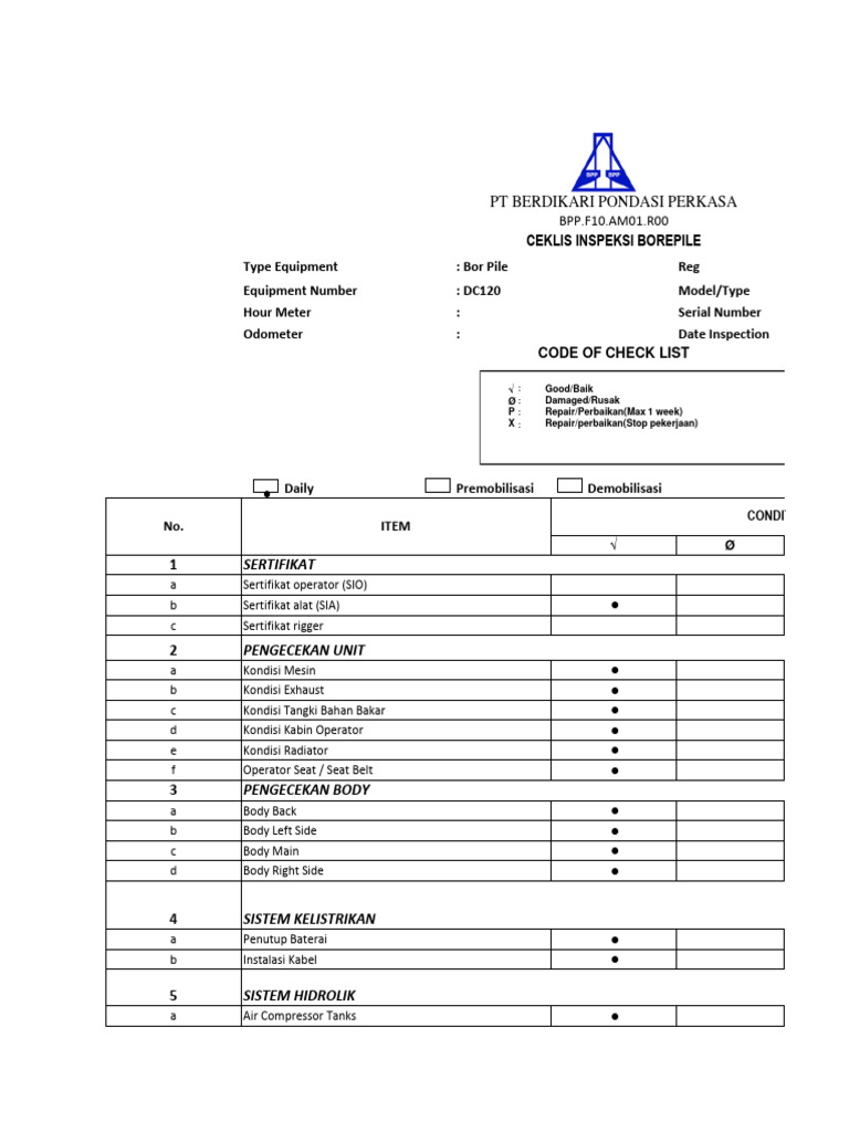 Form Inspeksi Bored Pile | PDF | Machines | Equipment