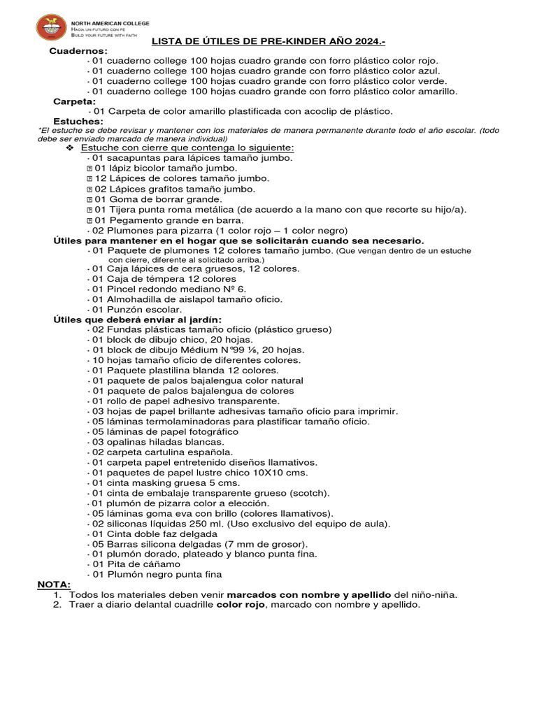 3 Prekinder-2024 | PDF | Lápiz | Materiales