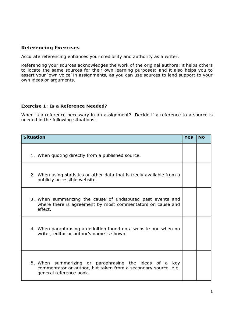 Referencing Exercises | PDF | Citation | Primary Sources Referencing Exercises | PDF | Citation | Primary Sources