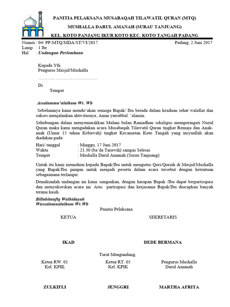 Undangan MTQ Remaja dan Anak-anak | PDF