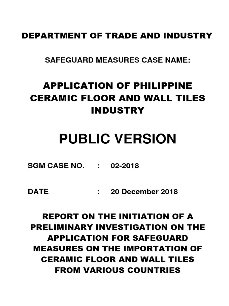 Philippine Ceramic Tiles Safeguard Report | PDF | Tile