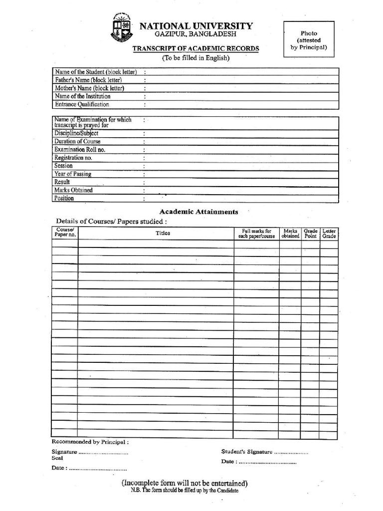 Transcript Application Form | PDF