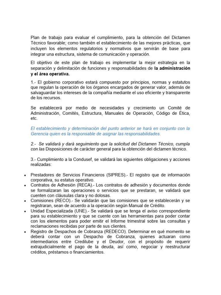 Plan de Trabajo Sofom | PDF | Contabilidad | Business
